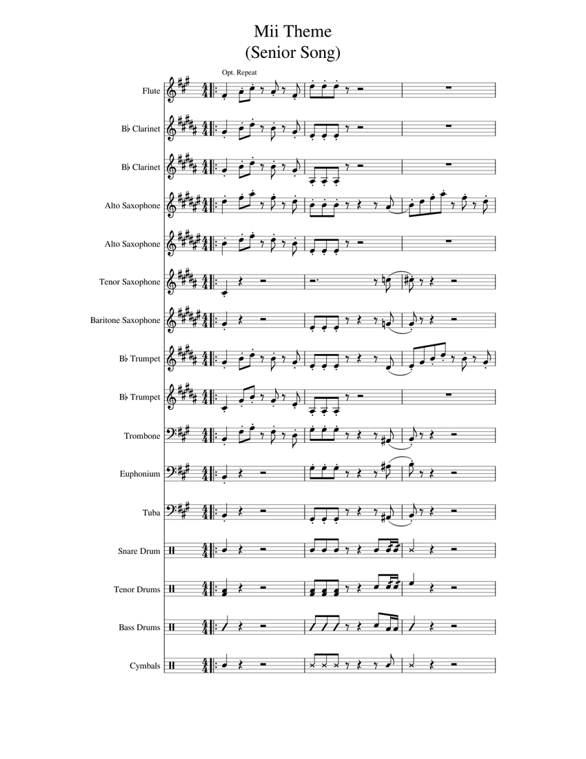 Mii Theme Sheet music for Trumpet (In B Flat), Trombone, Flute ...