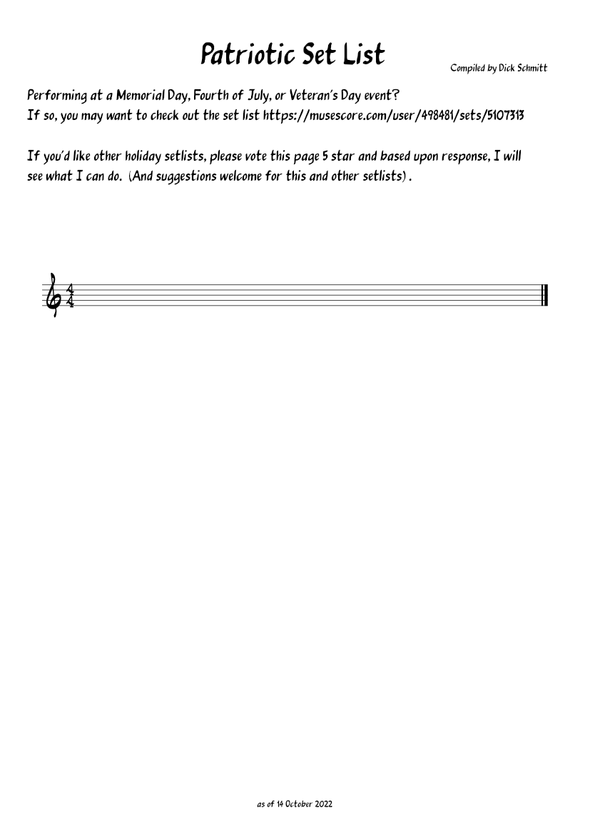 Patriotic Set List announcement Sheet music for Piano (Solo) Easy ...