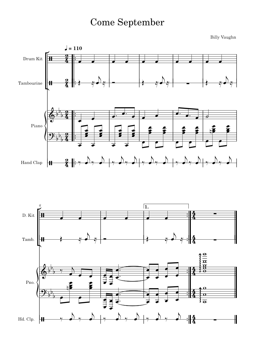 Come September – Billy Vaughn Sheet Music for Piano, Drum group (Mixed ...