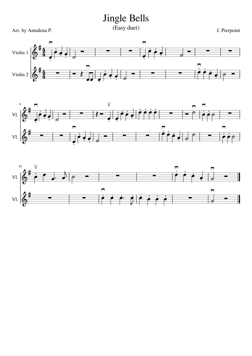Jingle Bells (Easy duet) Sheet music for Violin (String Duet) | Musescore.com