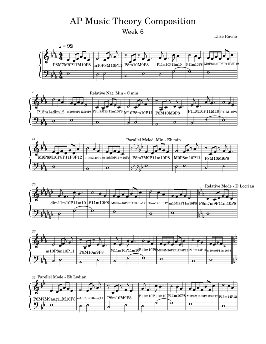 AP Music Theory Composition 6 Sheet music for Piano (Solo) | Musescore.com