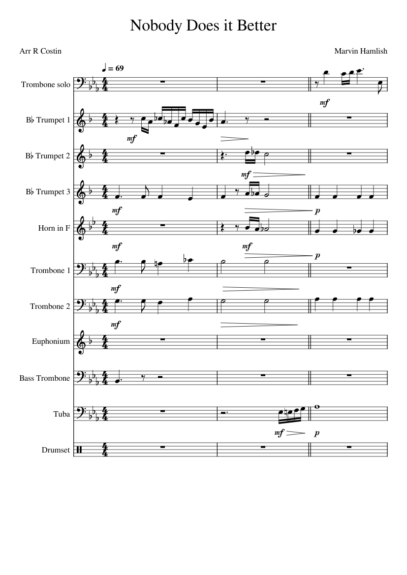 Nobody Does It Better – Marvin Hamlisch and Carole Bayer Sager Sheet Music for Trombone ...