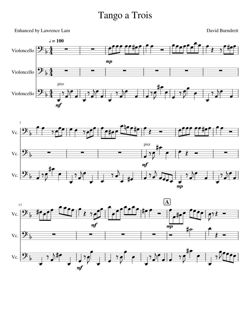 Tango a Trois Sheet music for Cello (Mixed Trio) | Musescore.com