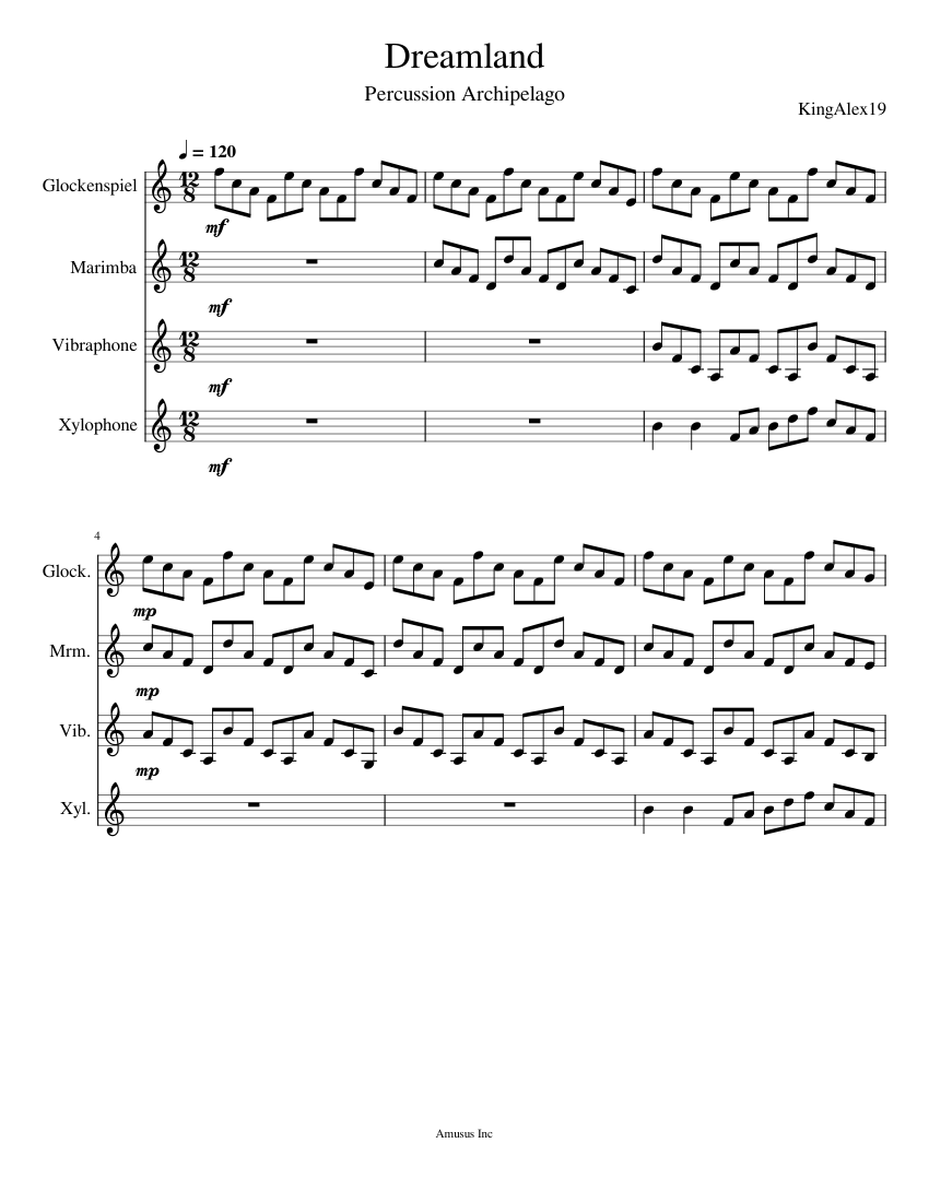 Dreamland Sheet music for Vibraphone, Glockenspiel, Marimba, Xylophone (Percussion Quartet ...