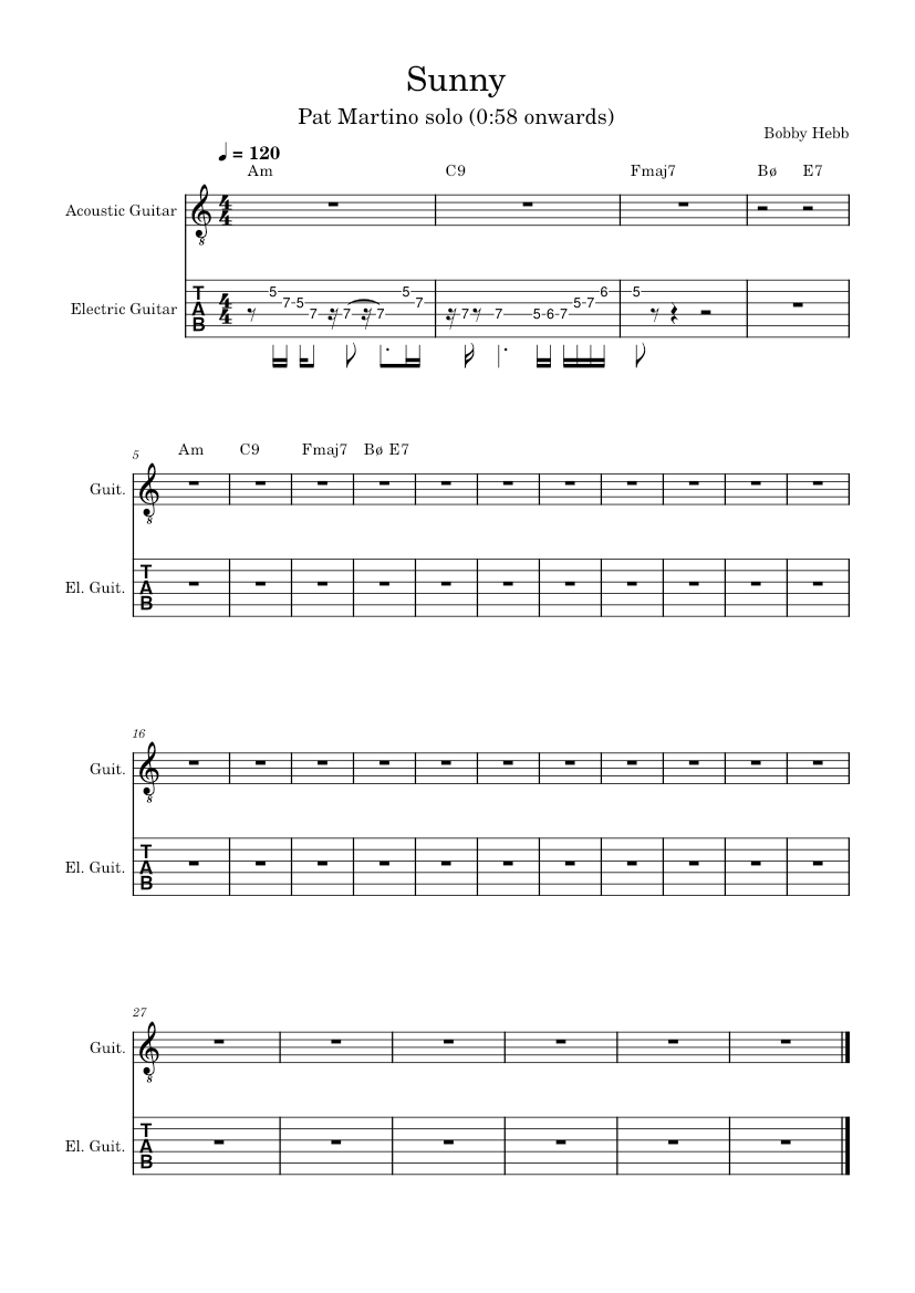 Sunny – Bobby Hebb Sunny, Pat Martino solo Sheet music for Guitar (Solo ...