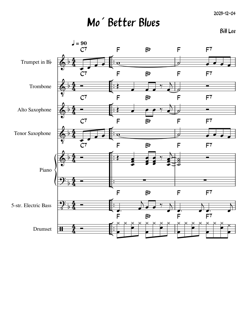 Mo' better blues – Bill Lee Sheet Music for Piano, Trombone, Saxophone ...