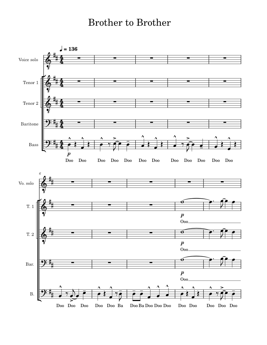 Brother to Brother Sheet music for Tenor, Bass voice, Vocals, Baritone ...