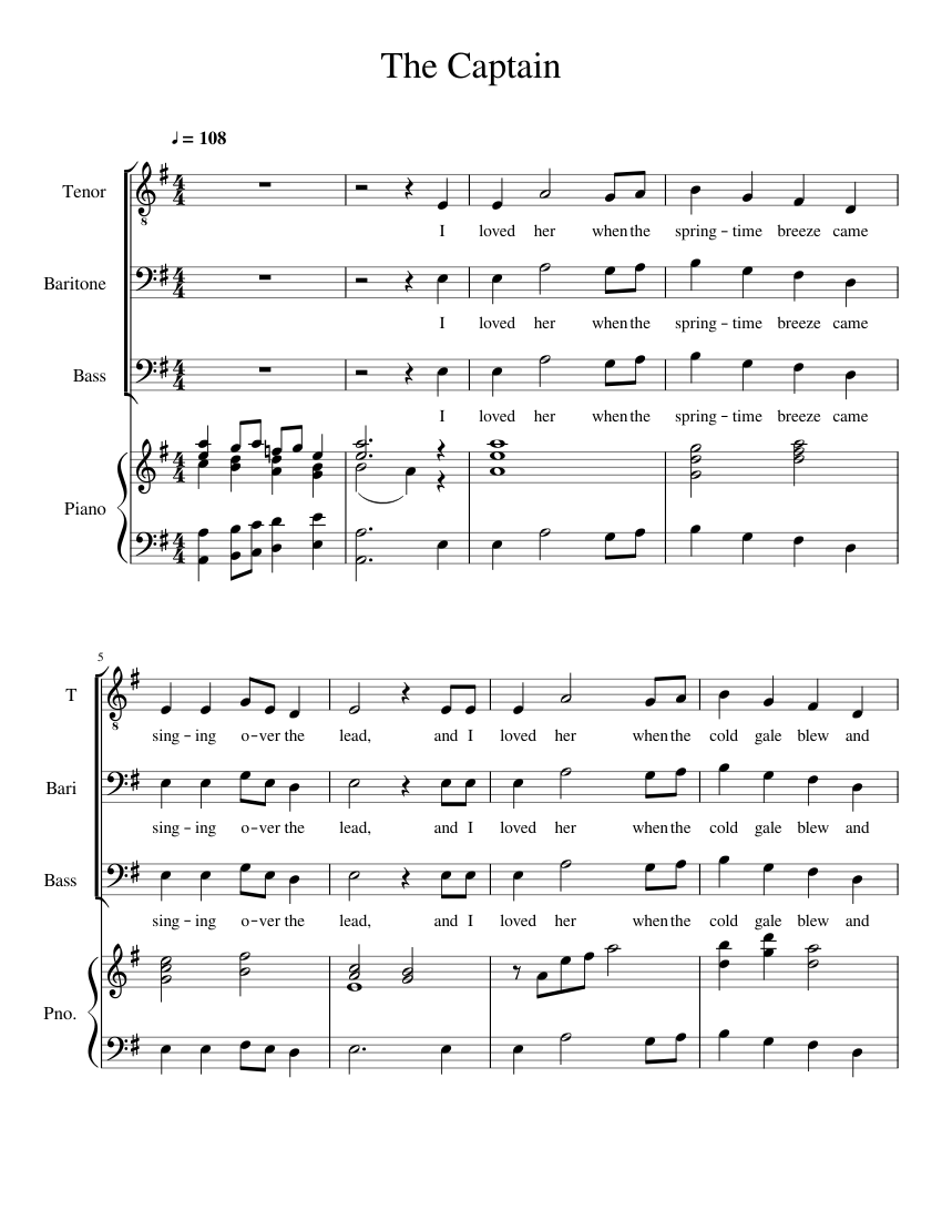 The Captain Piano Sheet music for Piano (Mixed Quartet) | Musescore.com
