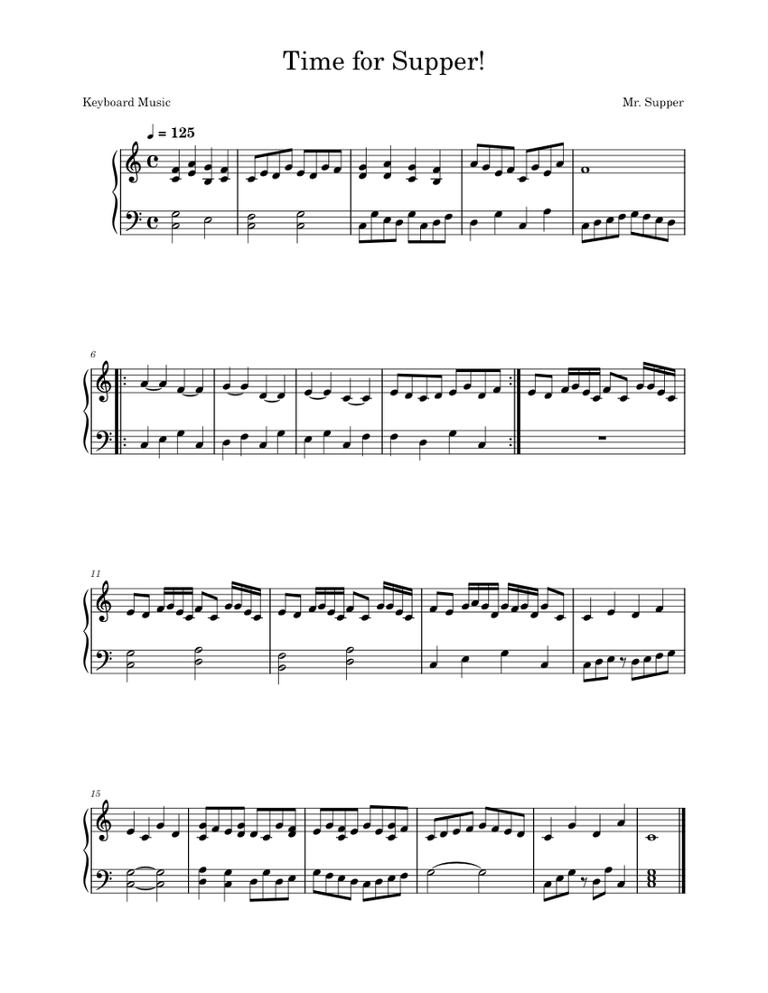 Time for Supper! Sheet music for Piano (Solo) Easy | Musescore.com