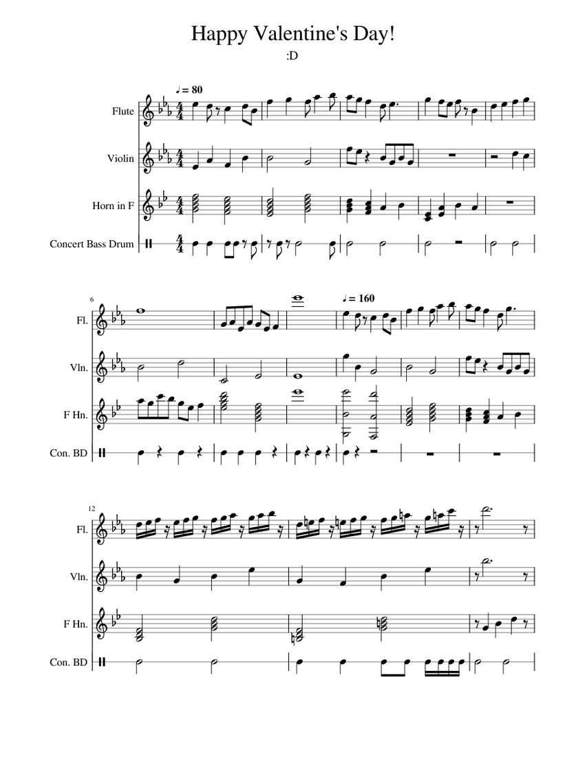 Happy Valentine's Day Sheet music for Flute, French horn, Violin, Bass ...