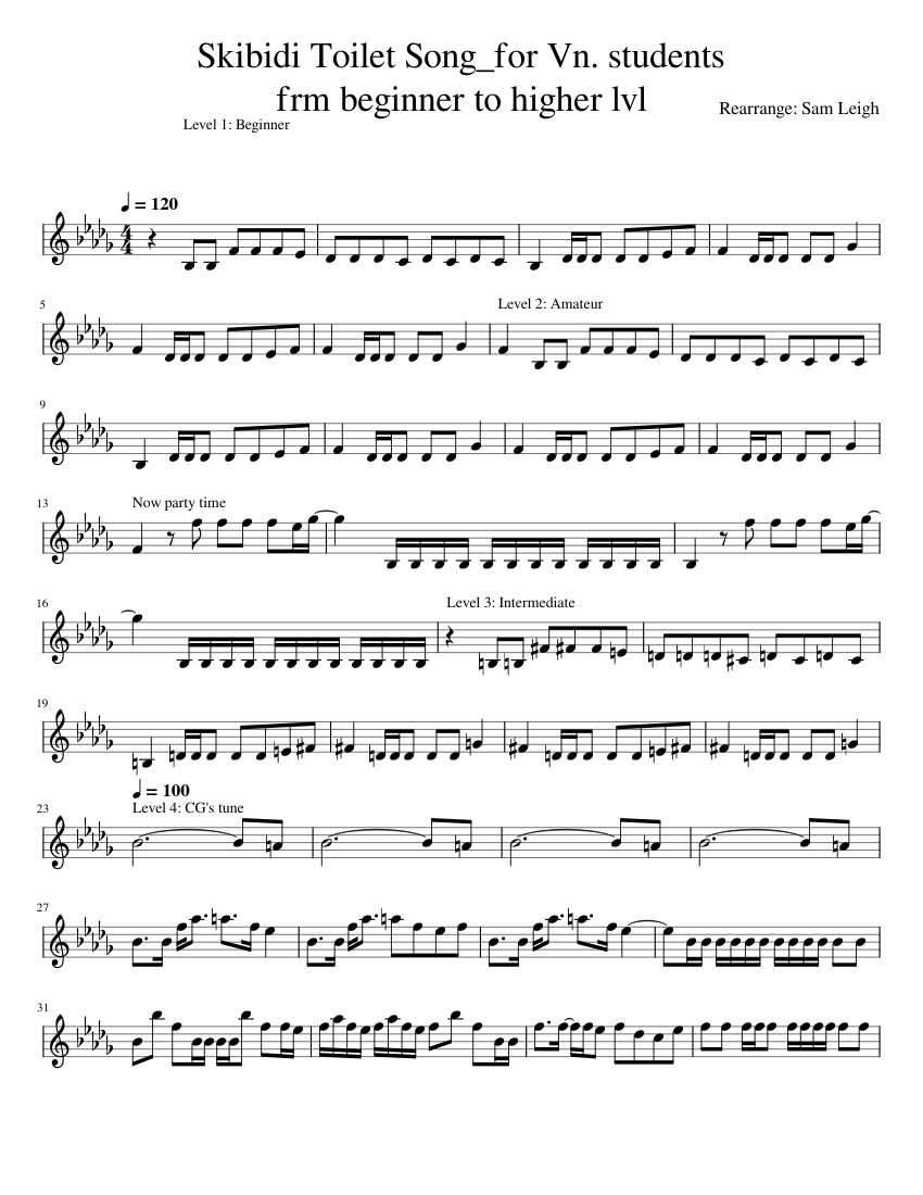 Skibidi Toilet Song – arranged for violin based on DaFuq!?Boom! music Sheet Music for Piano ...