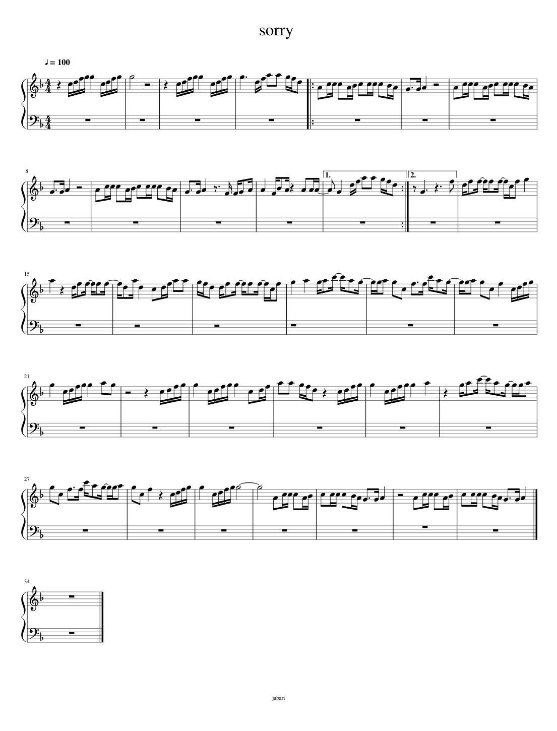 sorry Sheet music for Piano (Solo) Easy | Musescore.com