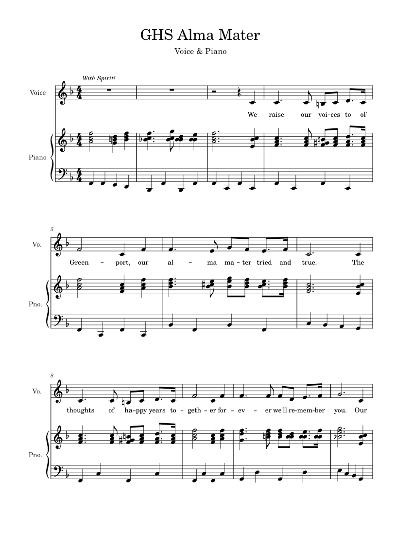 GHS Alma Mater – Greenport HS GHS Alma Mater Sheet music for Piano ...
