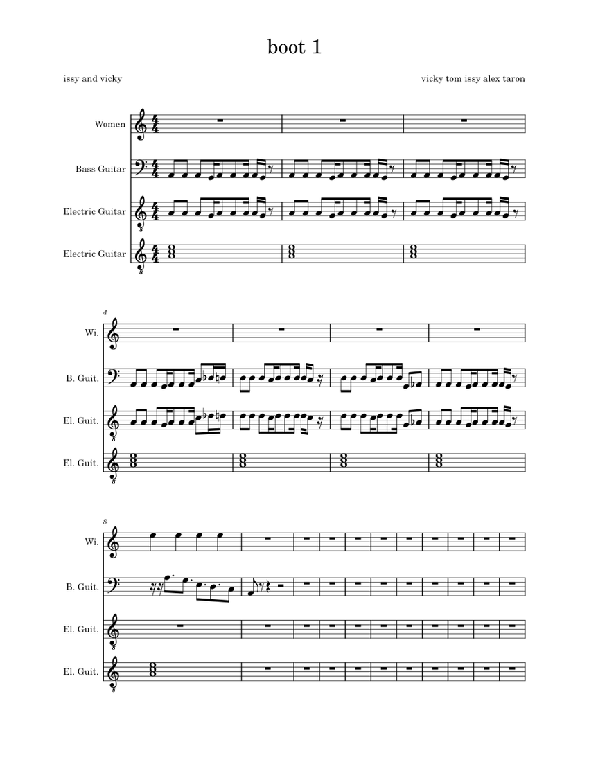 boot 1 song Sheet music for Female, Guitar, Bass guitar (Mixed Quartet ...
