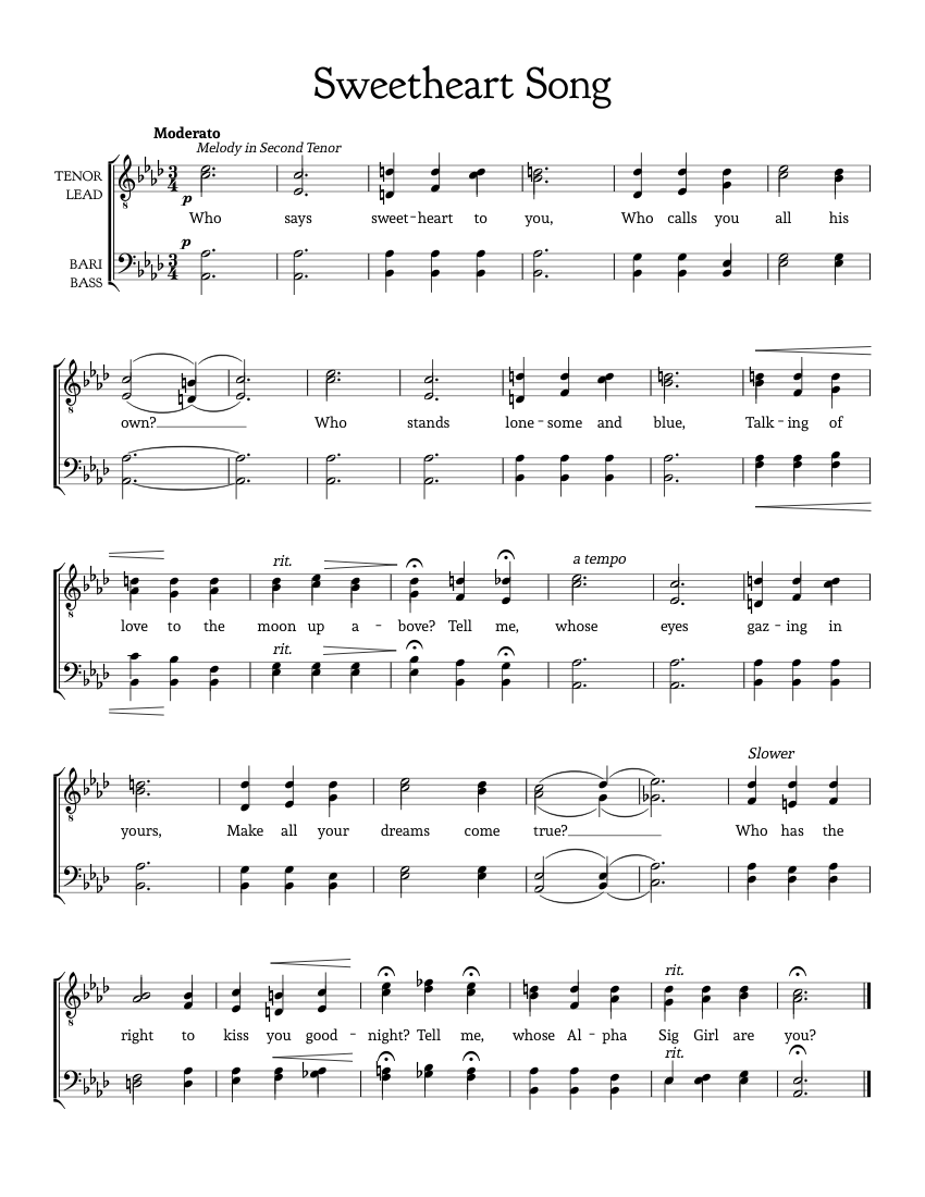Sweetheart Song Choral Sheet music for Tenor, Bass voice (Choral ...