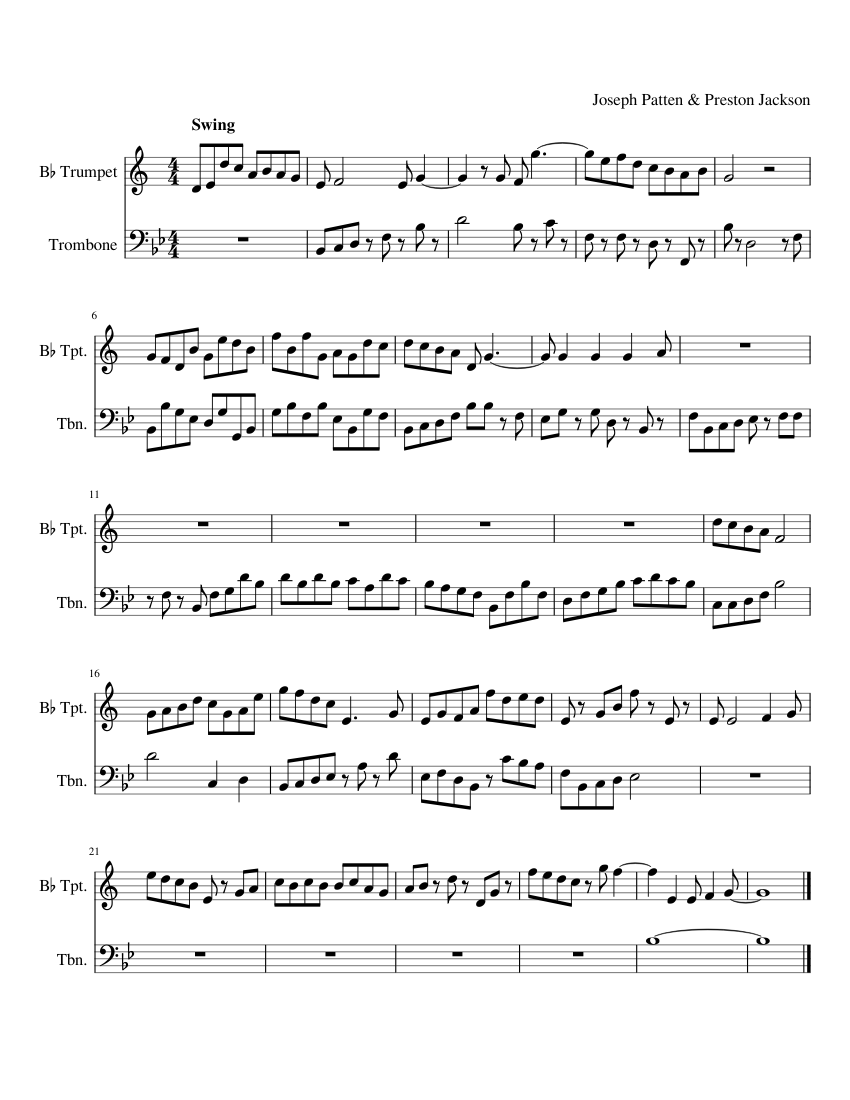 Tpt Tbn duet one Sheet music for Trombone, Trumpet in b-flat (Brass Duet) | Musescore.com