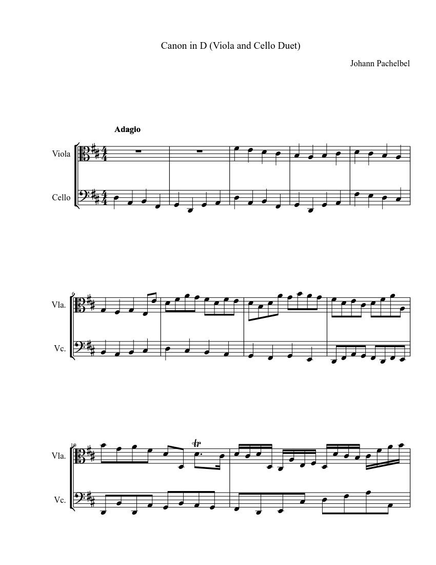 Canon in D viola cello duet unfinished Sheet Music for Viola, Cello (String Duet) | MuseScore.com