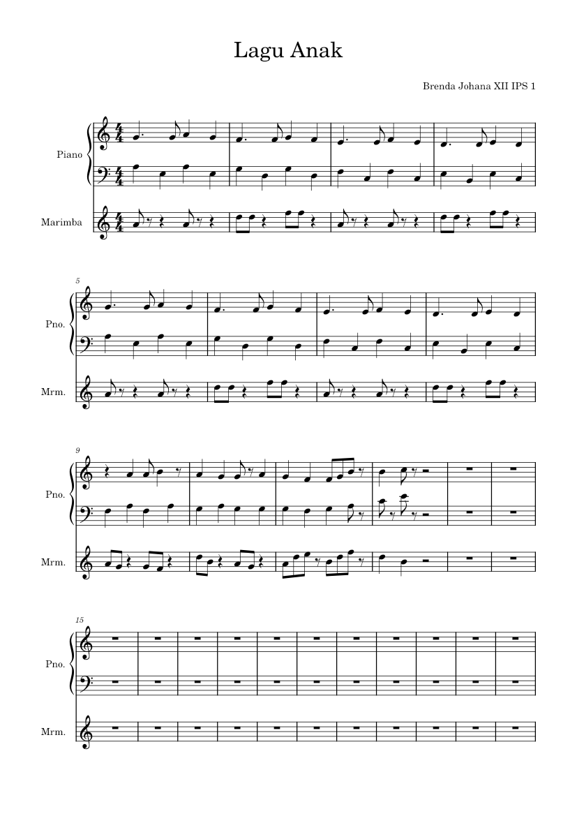 Lagu Anak Sheet music for Piano, Marimba (Mixed Duet) | Musescore.com