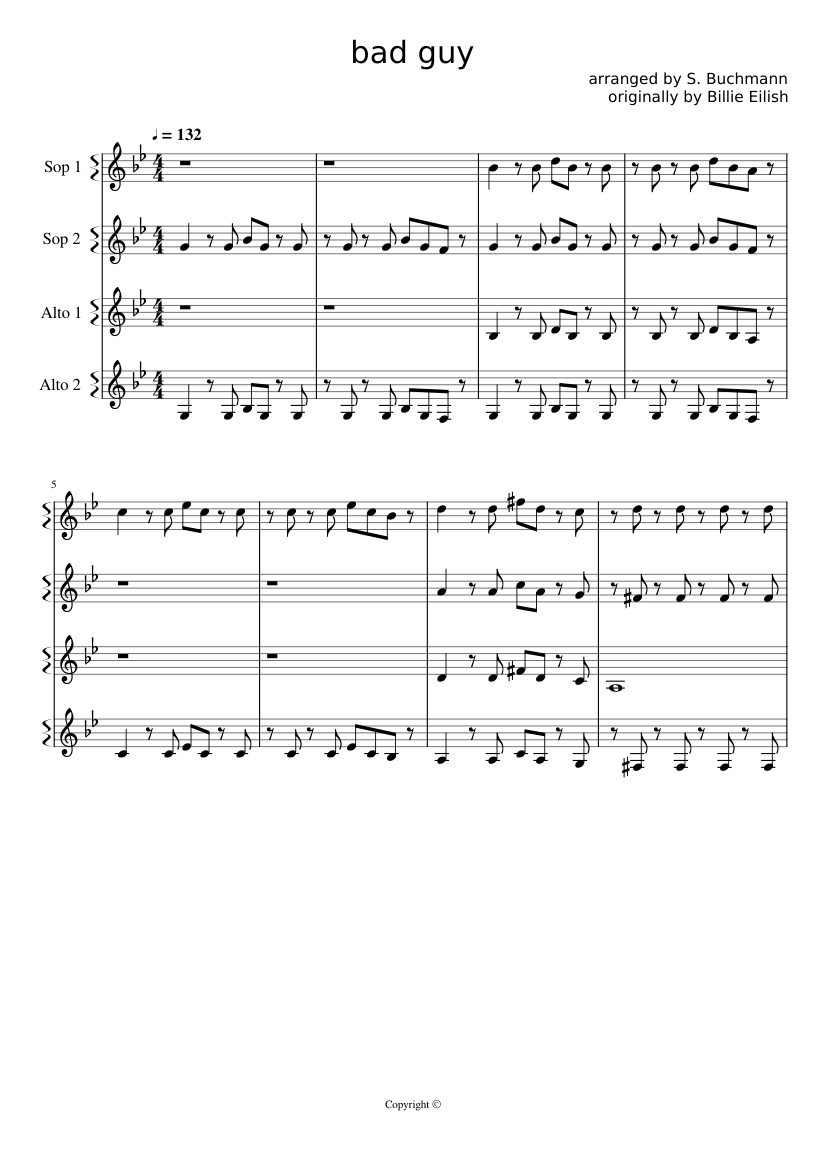 bad guy Sheet music for Piano (Mixed Quartet) | Musescore.com