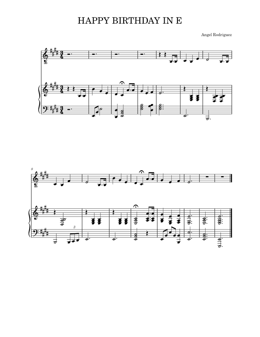 HAPPY_BIRTHDAY_IN_E Sheet music for Piano, Vocals (Piano-Voice ...