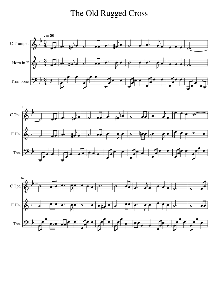 The Old Rugged Cross Sheet music for Trombone, Trumpet in b-flat ...