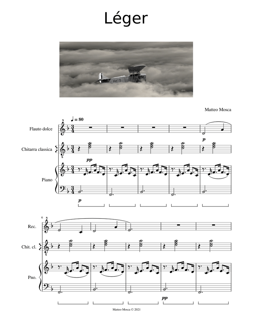 Léger Sheet music for Piano, Guitar, Recorder (Piano Trio) | Musescore.com