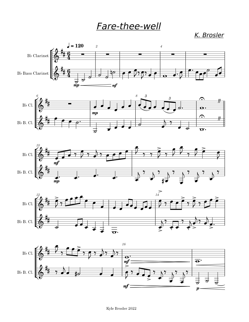 Fare-thee-well Sheet music for Clarinet in b-flat, Clarinet bass ...