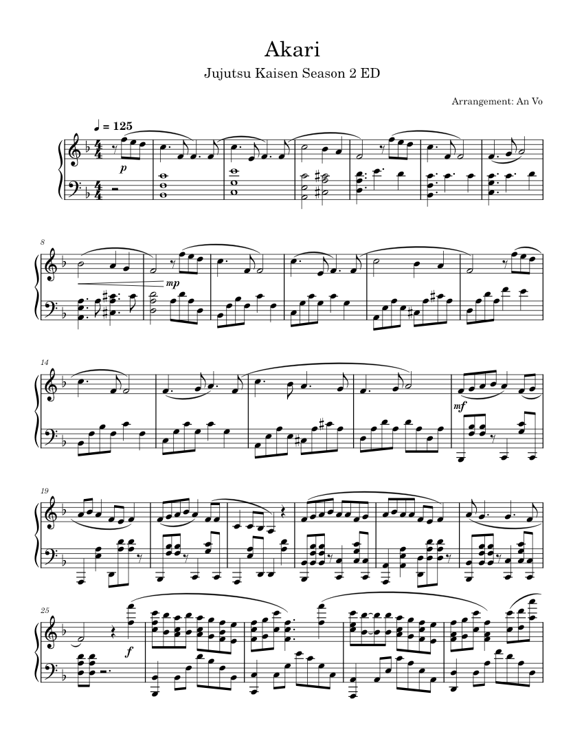 Akari (Jujutsu Kaisen SS2 ED)– Soushi Sakiyama Sheet Music for Piano ...