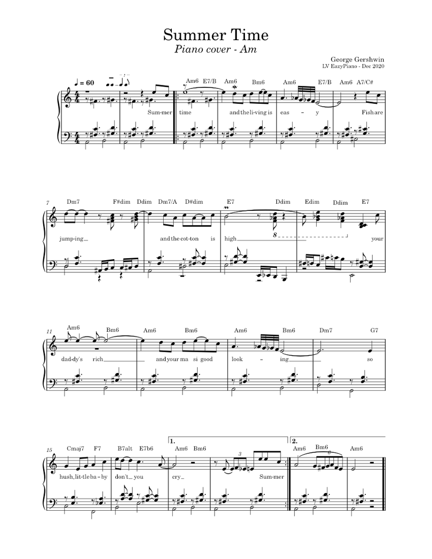 George Gershwin - Summer Time - Piano Cover - Am Sheet music for Piano ...
