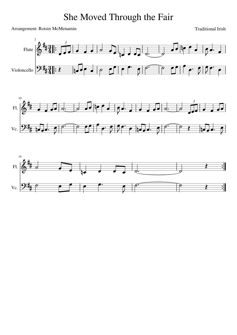 She Moved Through the Fair Sheet music for Flute, Cello (Mixed Duet ...
