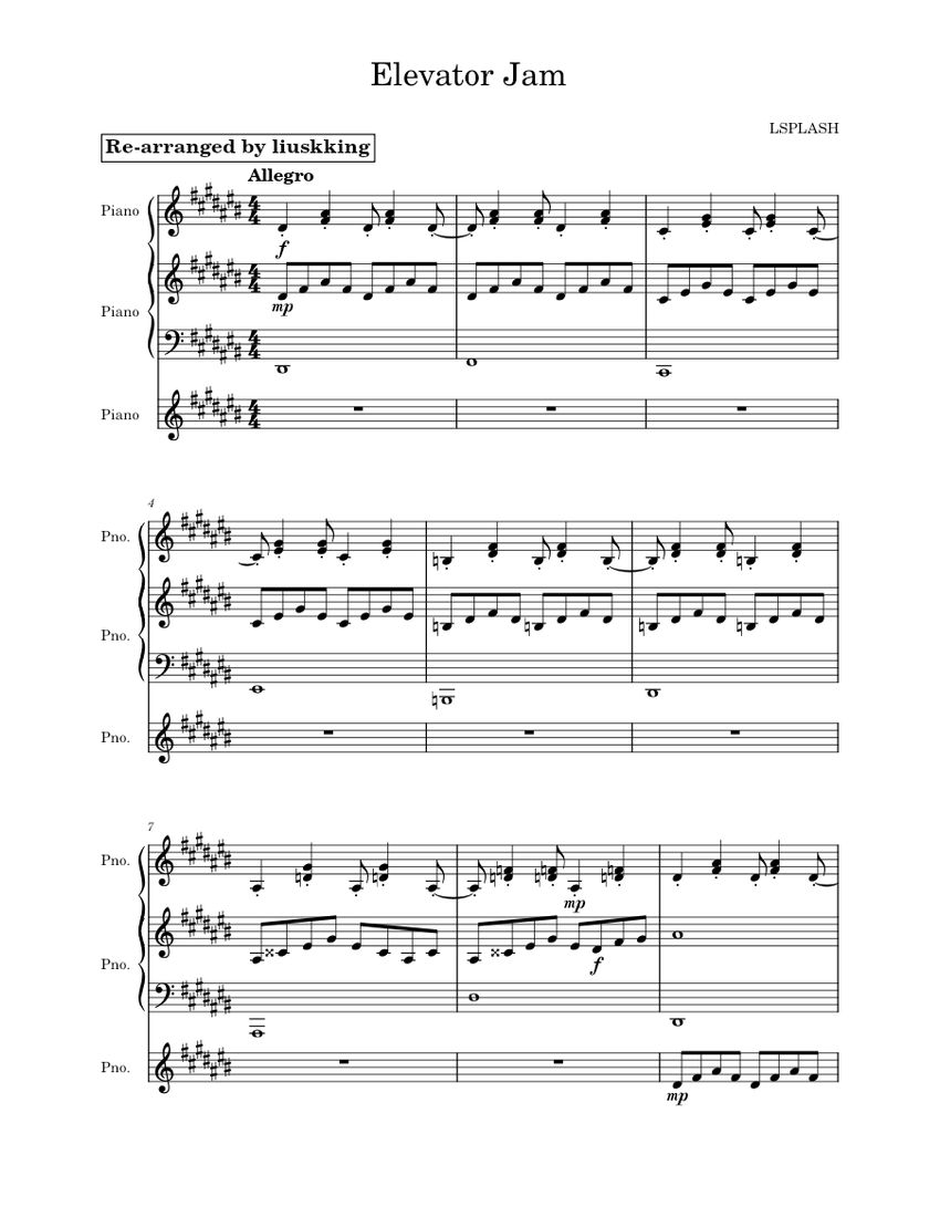 Elevator Jam – LSPLASH Elevator Jam Sheet music for Piano (Piano Four ...