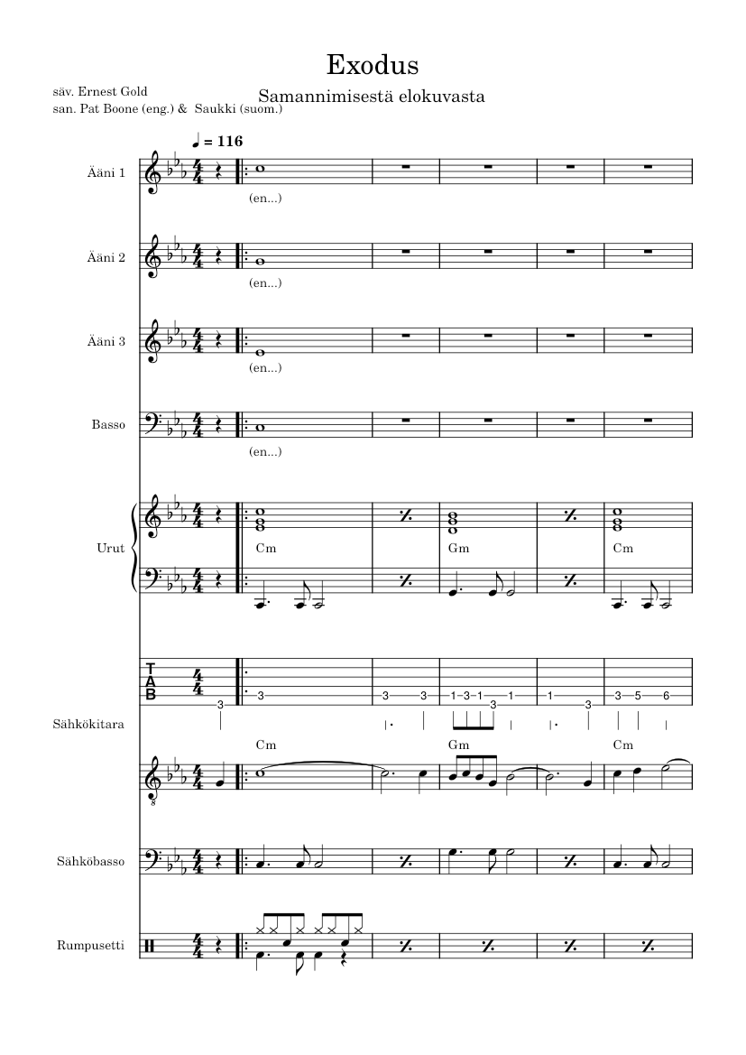 EXODUS – Ernest Gold Exodus Sheet Music and Tab with Chords for Organ ...