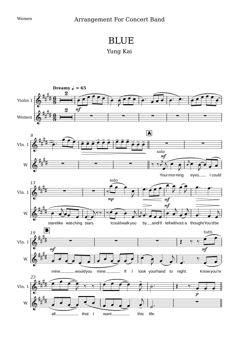 Blue - Yung Kai Score Band-Violin 1 Sheet Music with Chords for Violin ...