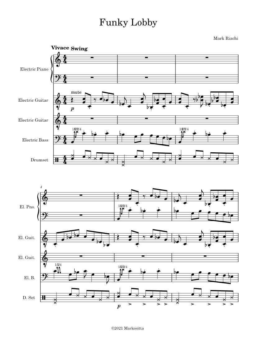 Funky Lobby Sheet music for Piano, Guitar, Bass guitar, Drum group ...