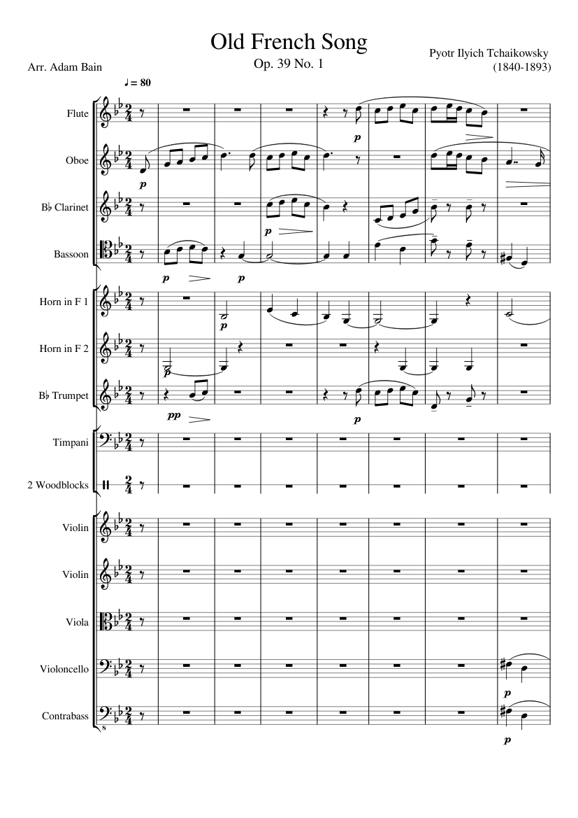 Old French Song - Orchestra Sheet music for Flute, Oboe, Clarinet in b ...