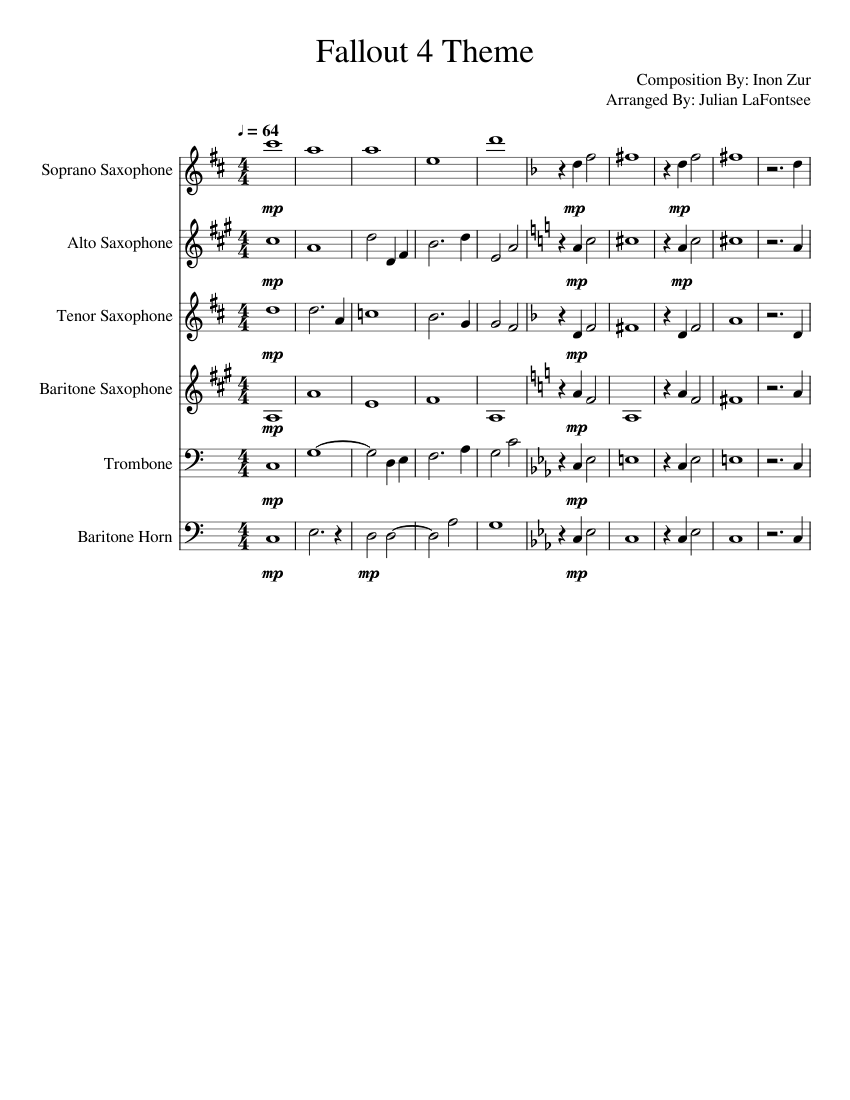 fallout 4 theme Sheet music for Trombone, Saxophone alto, Saxophone ...