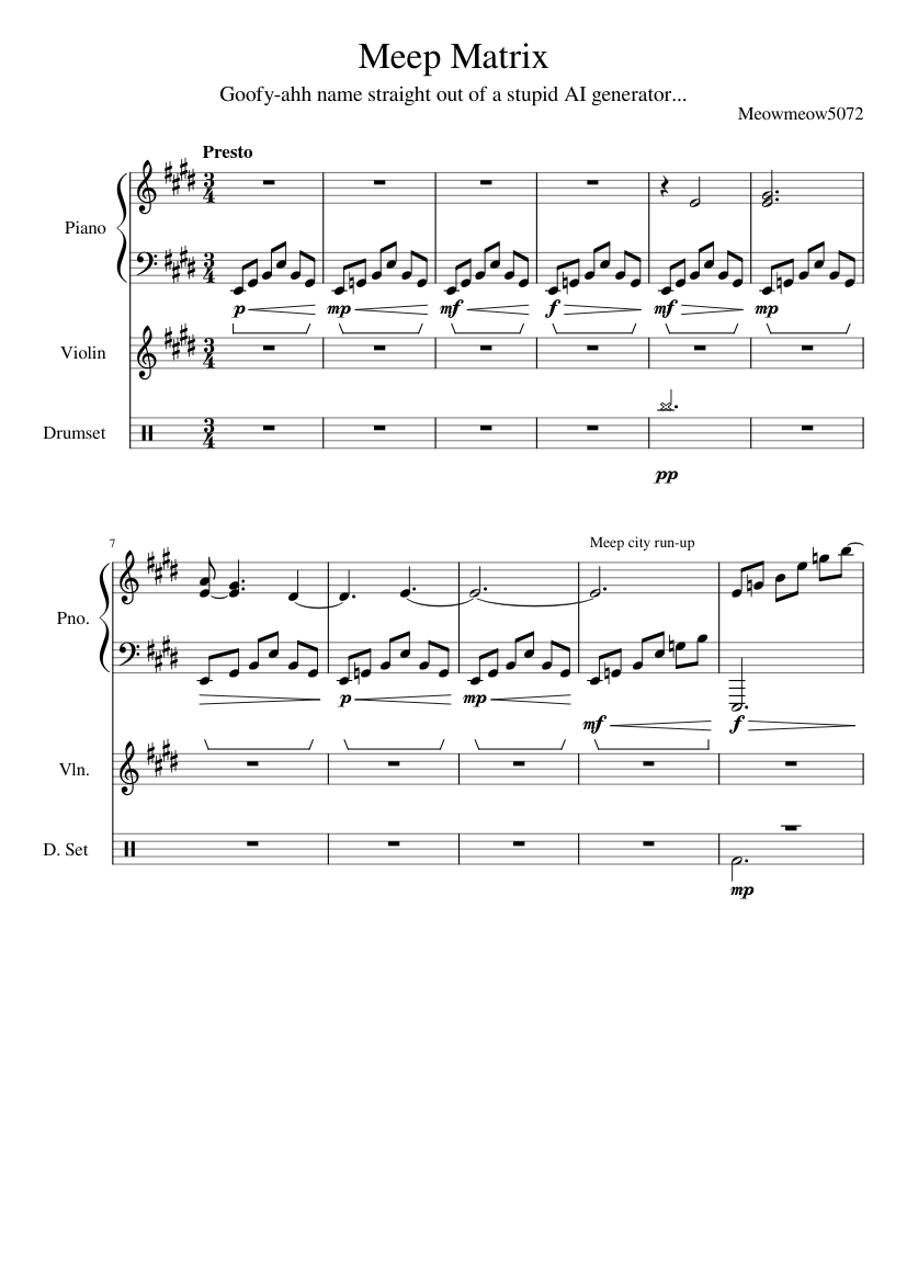 Meep Matrix Sheet music for Piano, Violin, Drum group (Mixed Trio ...