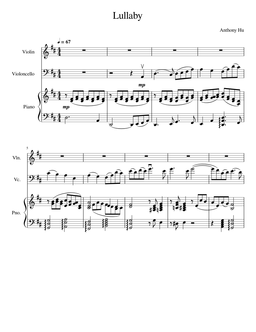 Lullaby Sheet music for Piano, Violin, Cello (Piano Trio) | Musescore.com