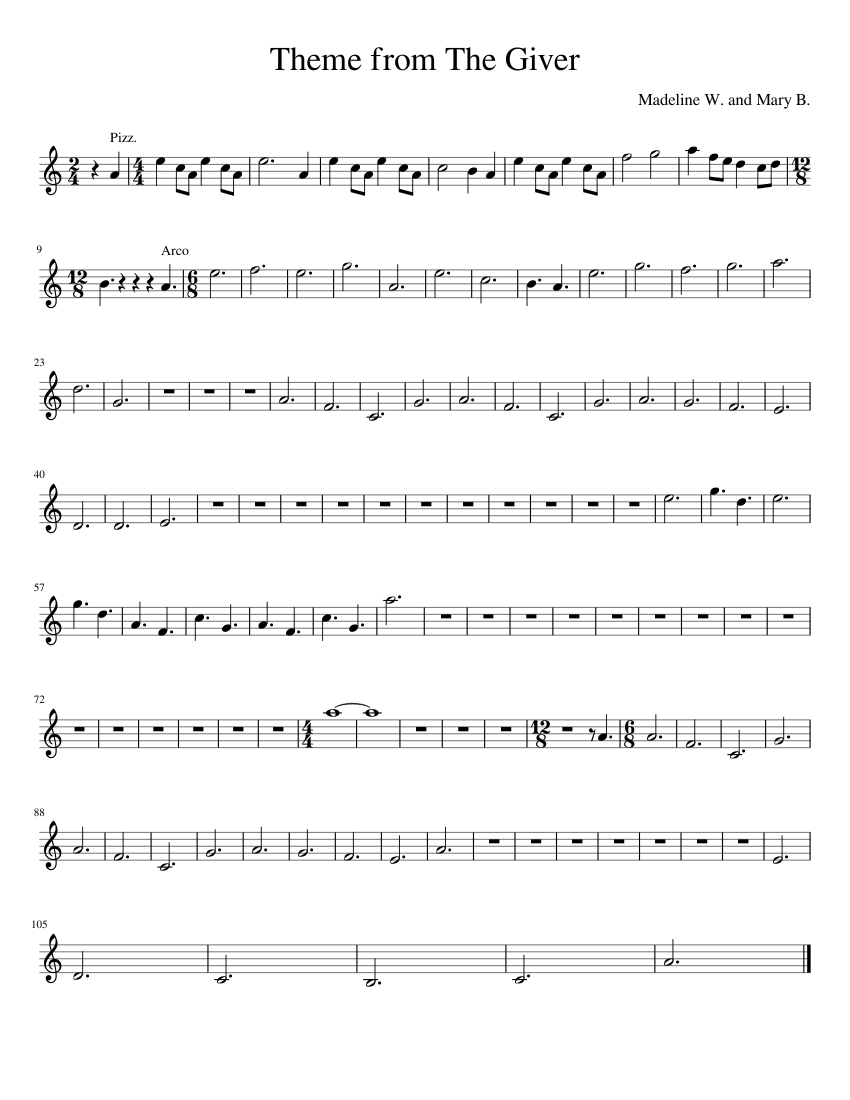 Theme From The Giver Violin Sheet music for Violin (String Orchestra ...