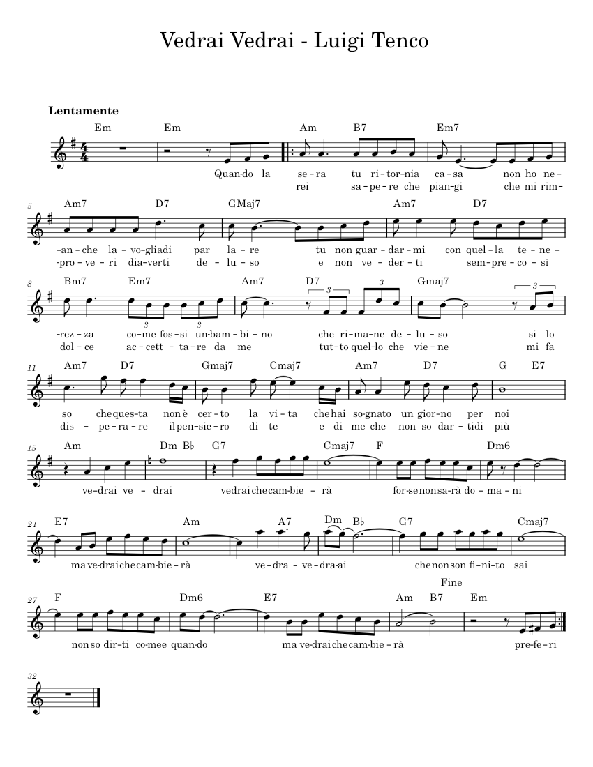 Vedrai, vedrai - Luigi Tenco Sheet music for Synthesizer (Solo ...