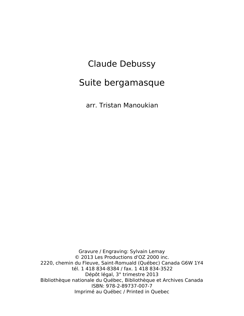 Suite bergamasque - Claude Debussy Sheet Music for Guitar (Mixed Duet ...
