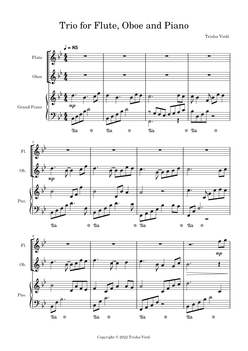 Trio for flute oboe and piano Sheet music for Piano, Flute, Oboe (Mixed Trio) | Musescore.com