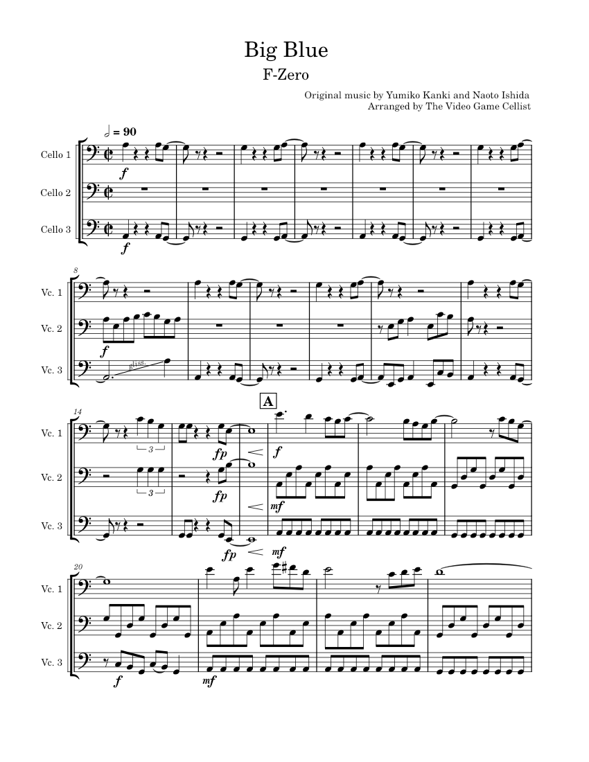 Big Blue | F-Zero Sheet music for Cello (String Trio) | Musescore.com