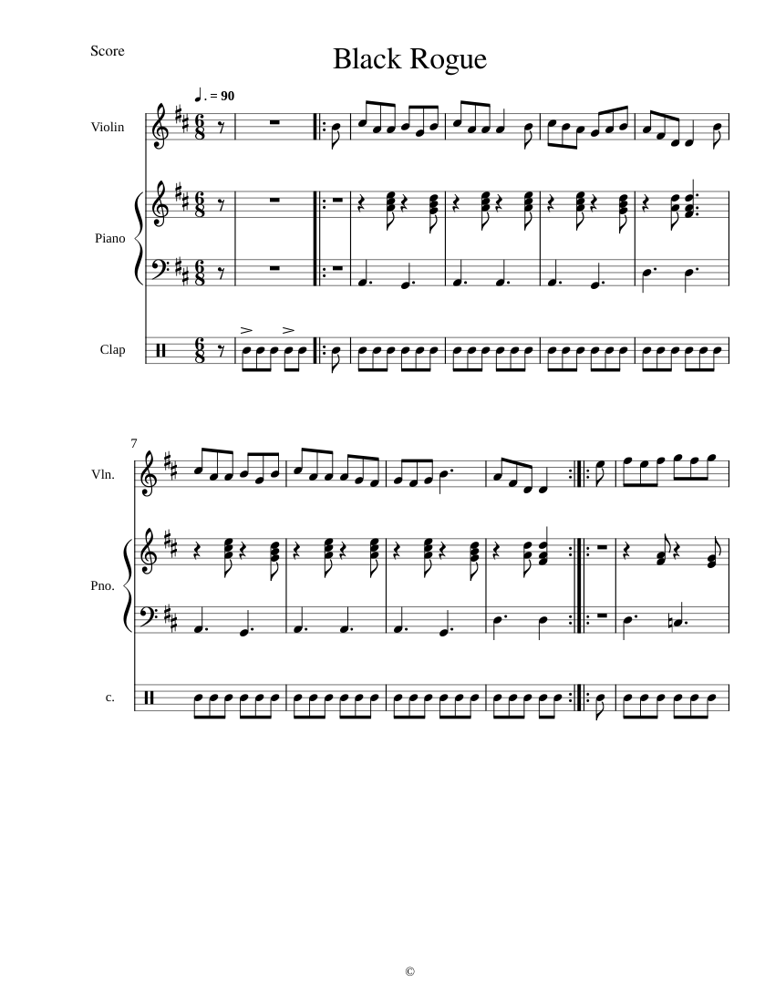 Black Rogue Jig Sheet music for Piano, Violin, Hand clap (Mixed Trio ...
