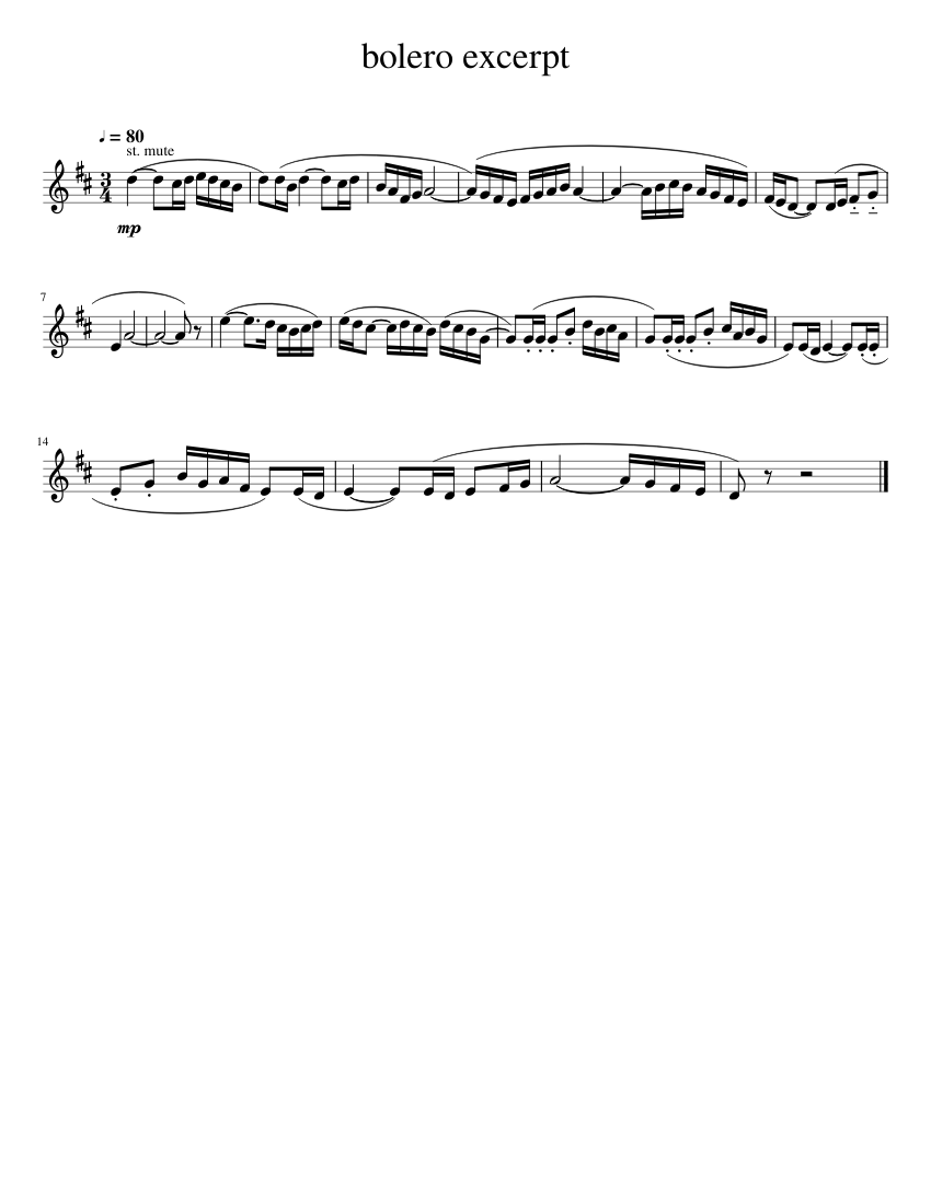 Bolero Trumpet Excerpt Sheet music for Trumpet in b-flat (Solo ...