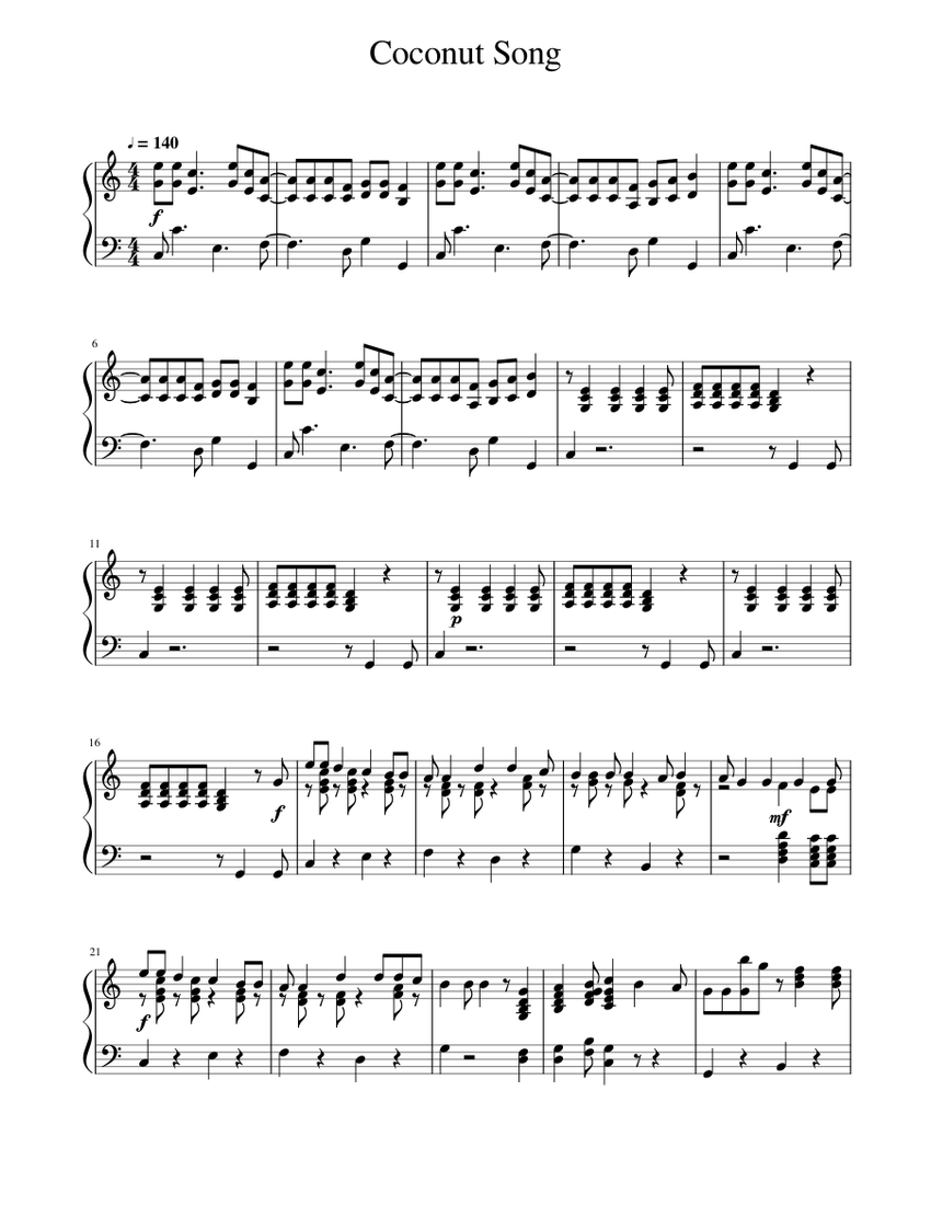 Coconut Song (Jeff Lau) Sheet music for Piano (Solo) | Musescore.com