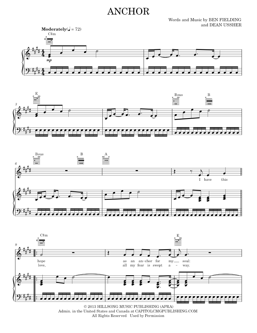 Play Official version of Anchor Sheet Music by Ben Fielding & Dean ...