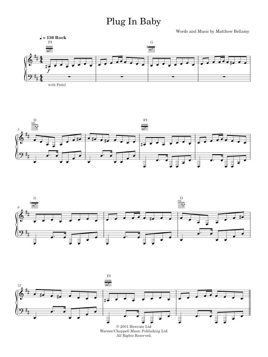plug in baby Sheet music for Piano, Vocals by Muse: Music Notes by ...