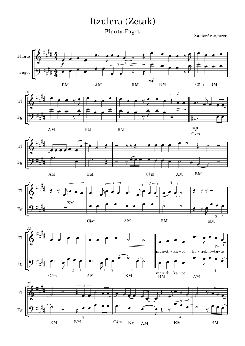 Itzulera – zetak for flute & basson Sheet music for Flute, Bassoon ...