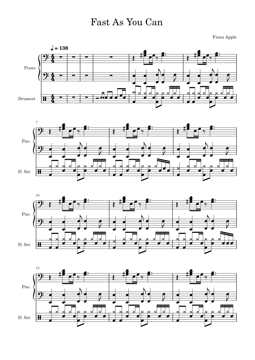 Fast as you can – Fiona Apple (WIP) Sheet Music for Piano, Drum group ...